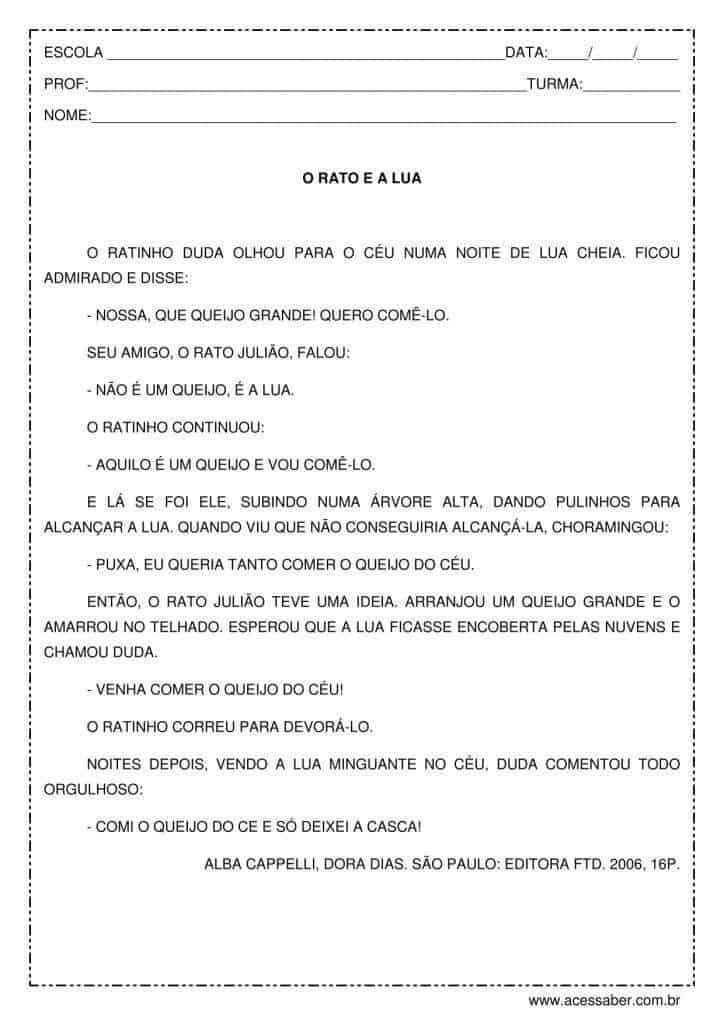 Interpretação de texto: O rato e a lua - 4º ou 5º ano - Acessaber