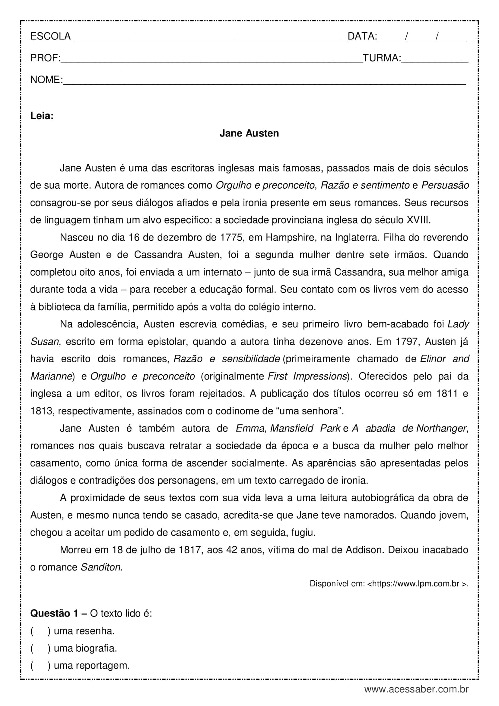 Atividades De Interpretação De Texto 7o Ano - FDPLEARN