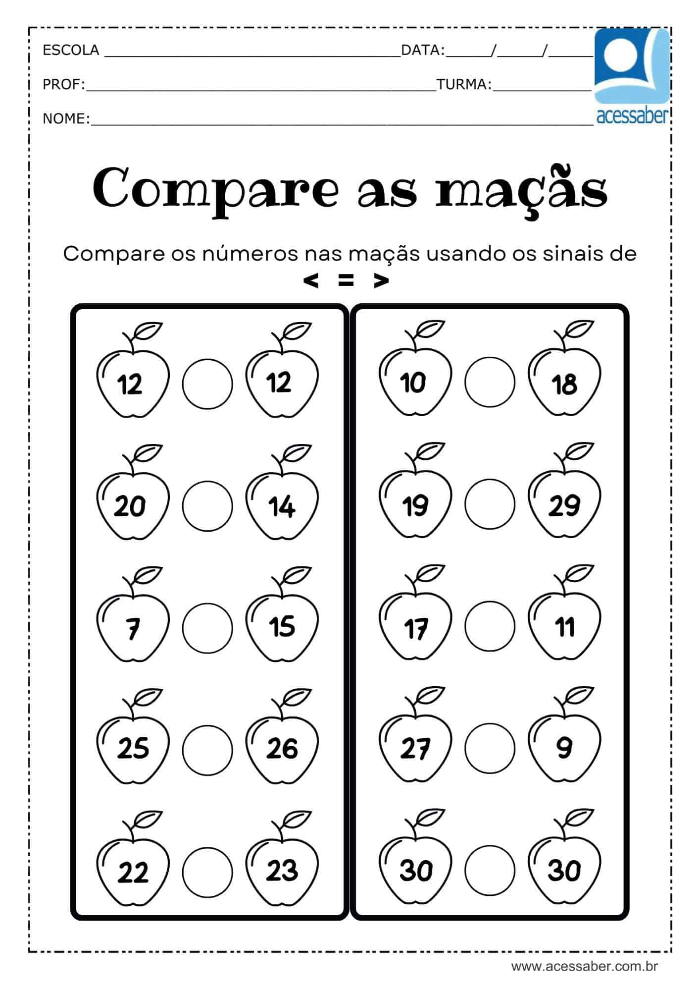 Atividade De Matem tica Maior Menor Ou Igual 2 Ano E 3 Ano Atividade De Matem tica Maior Menor Ou Igual 2 Ano E 3 Ano