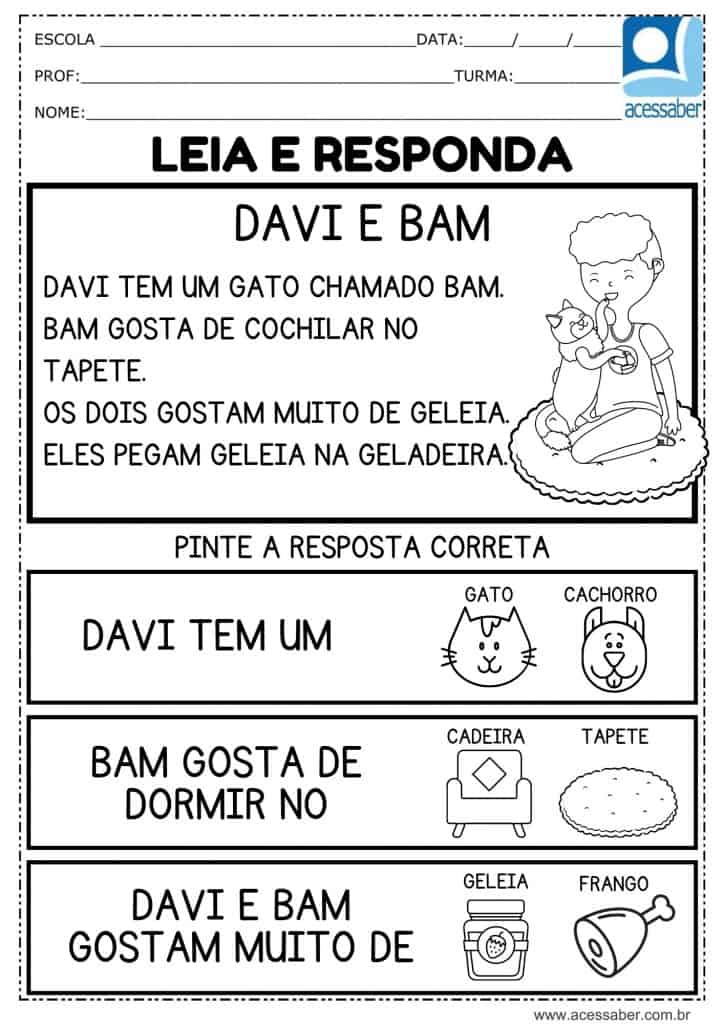 Interpretação de texto: Textos curtos - Ed. Infantil e 1º ano - Acessaber