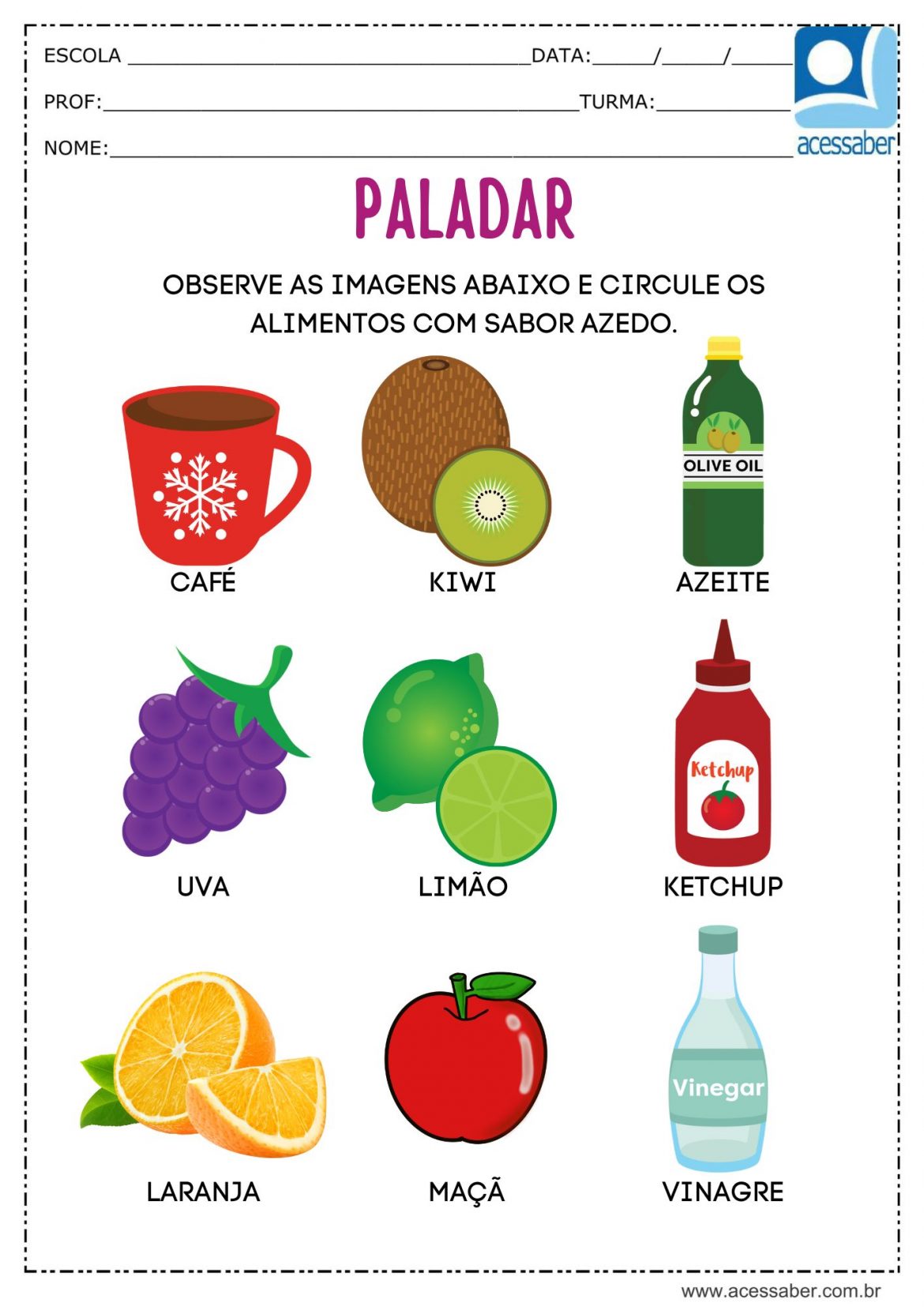 Atividade de ciências: O sentido do paladar - Ed. Infantil e 1º ano ...