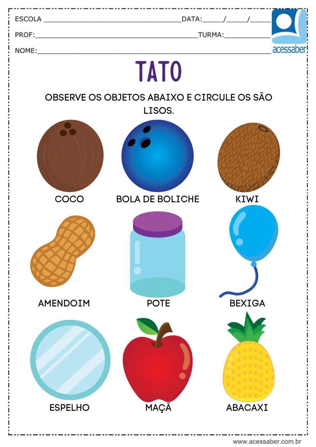 Atividade de ciências: O sentido do tato - Ed. Infantil e 1º ano ...