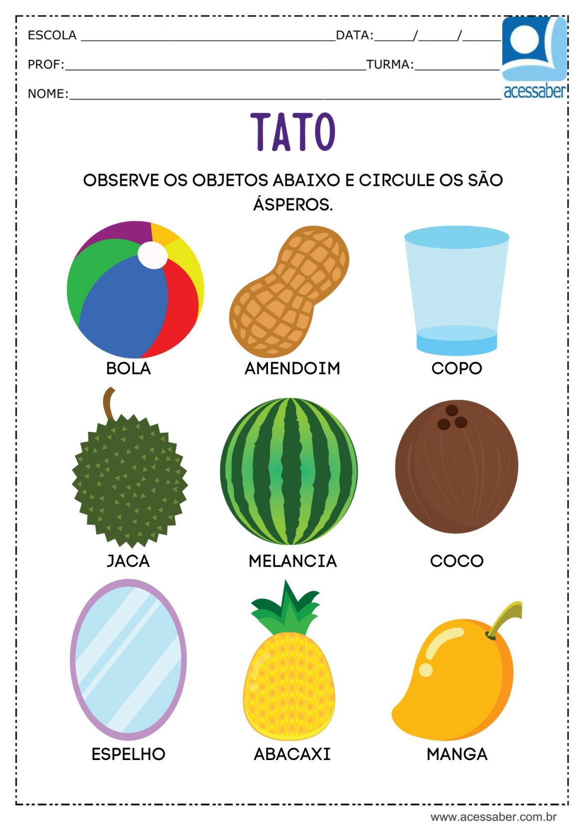 Atividade de ciências: O sentido do tato - Ed. Infantil e 1º ano ...